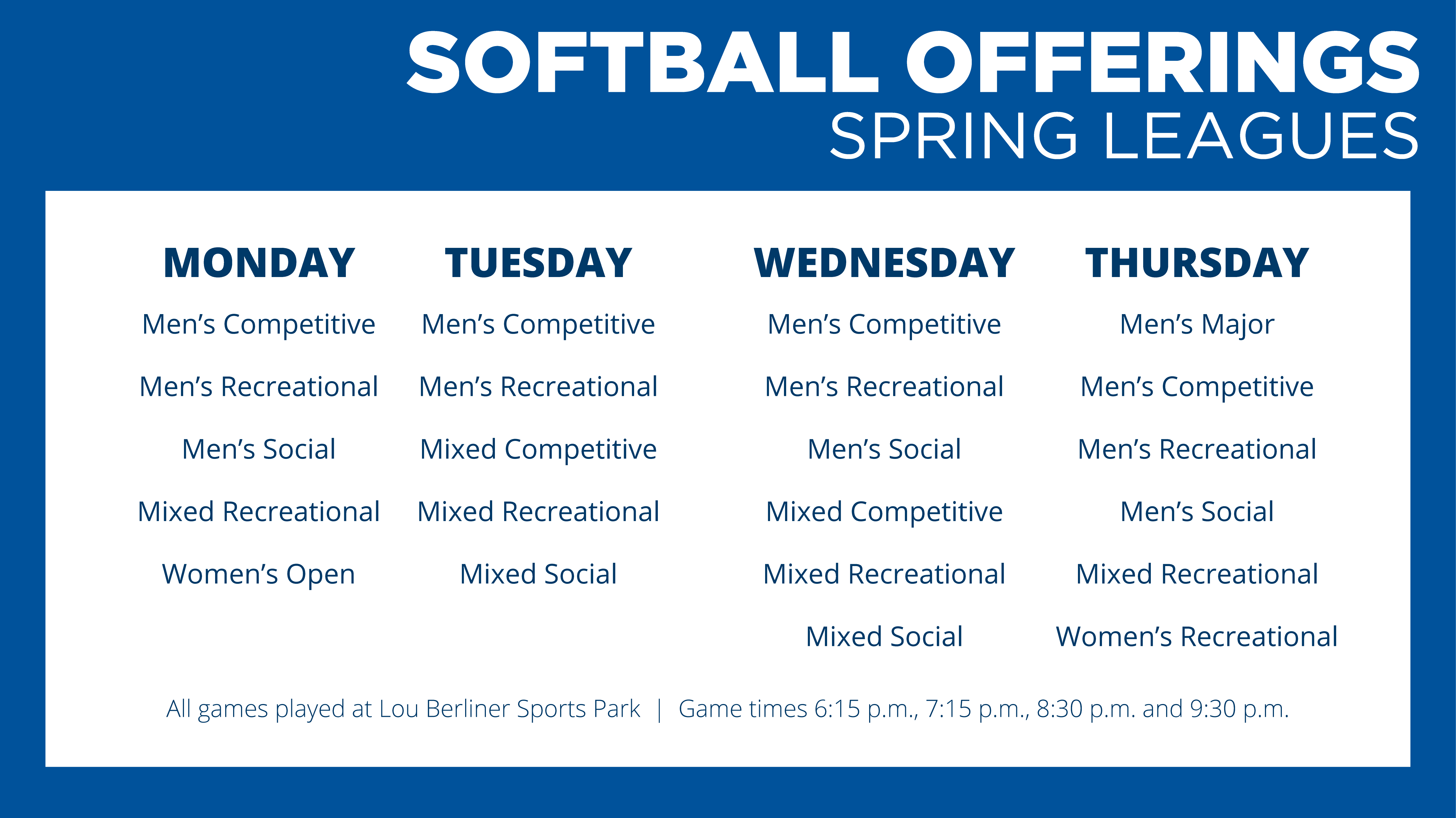 Adult Softball Leagues | Columbus Recreation and Parks Department